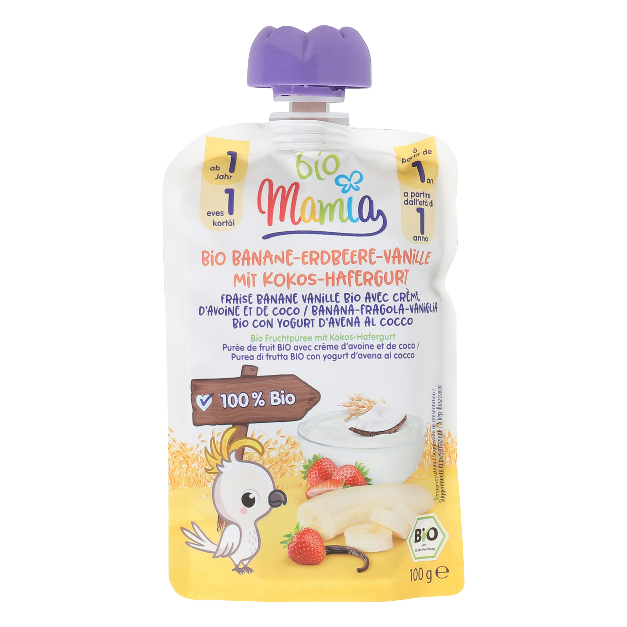 MAMIA BIO Yogourt à l'avoine dans une gourde souple, banane-fraise ...