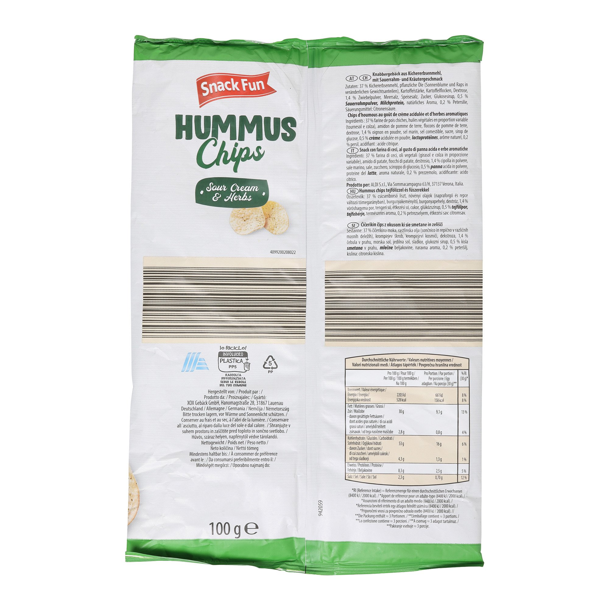 SNACK FUN Hummus Chips, Sauerrahm & Kräuter | ALDI-now