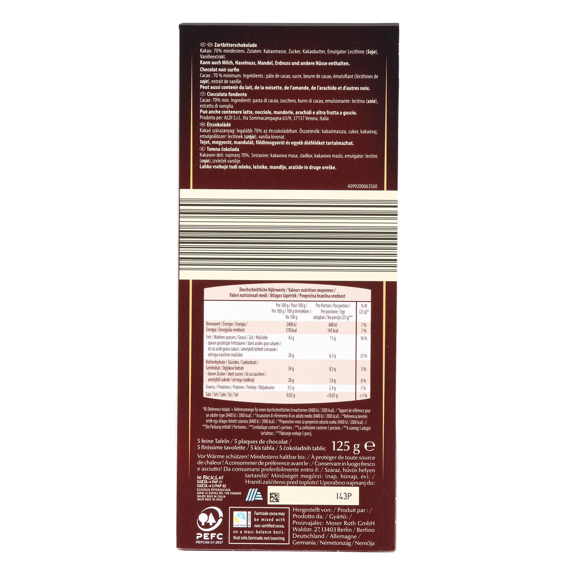 MOSER ROTH Premium Schokolade, Zartbitter 70 % | ALDI-now