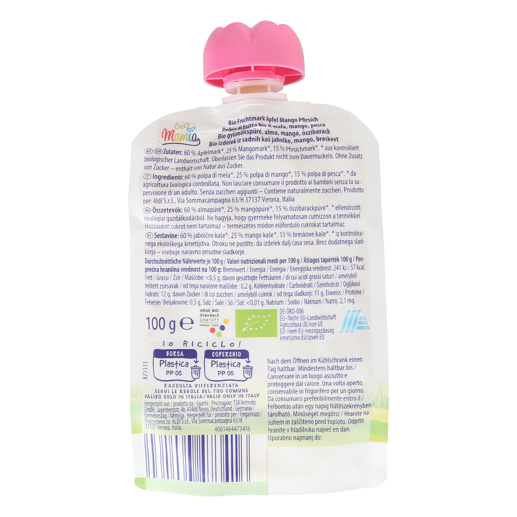 MAMIA BIO Gourde à presser, pomme-mangue-pêche | ALDI-now