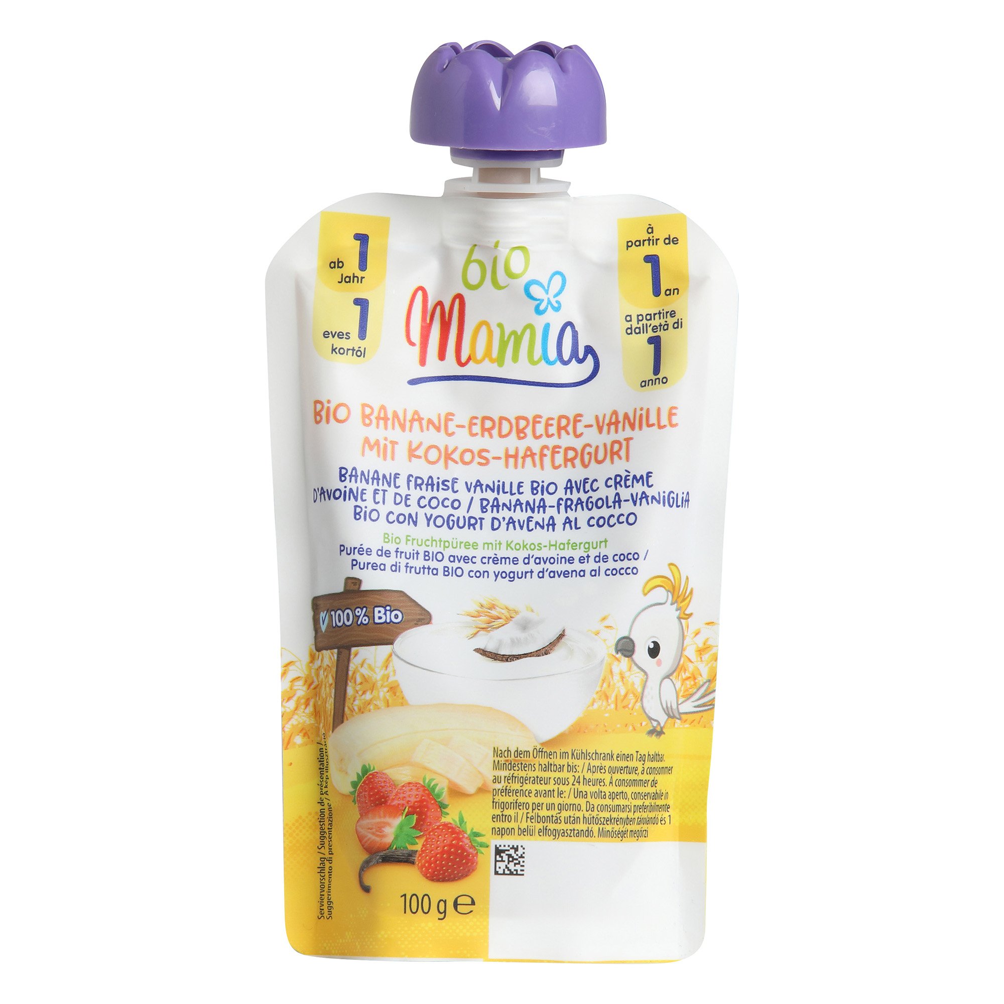 MAMIA BIO Yogourt à l'avoine dans une gourde souple, banane-fraise ...
