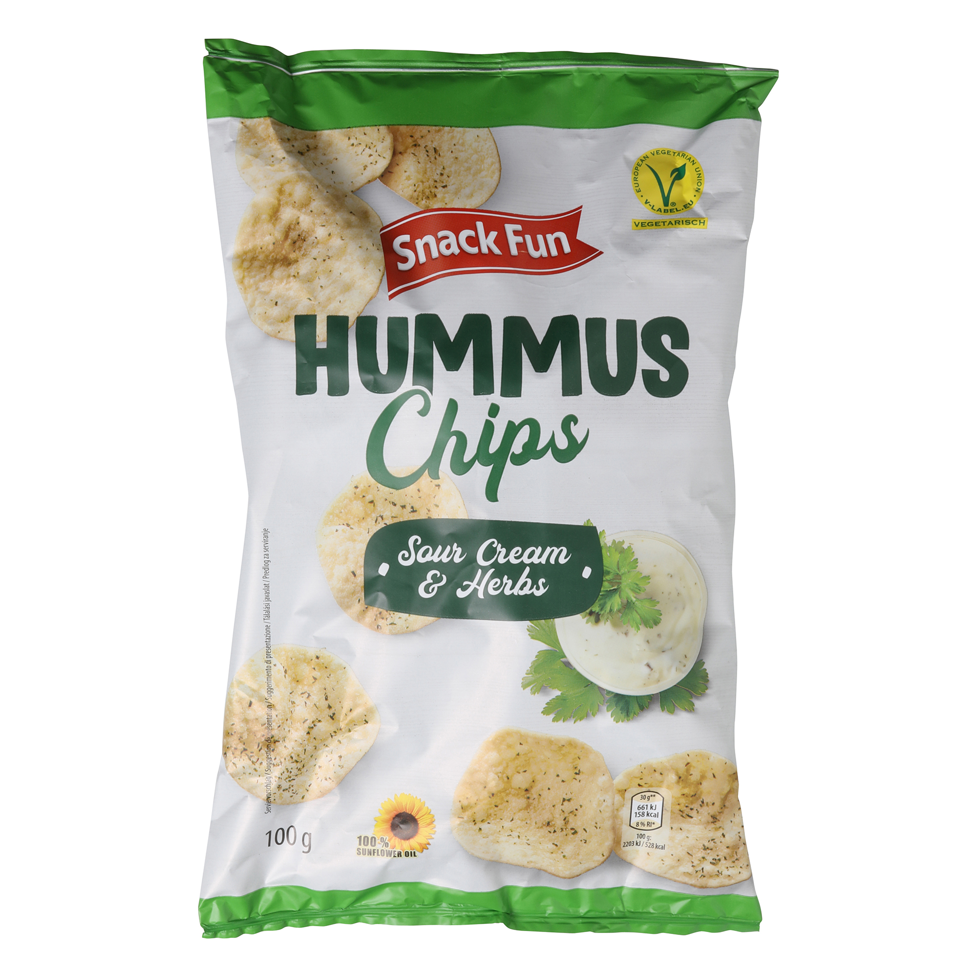 SNACK FUN Hummus Chips Sauerrahm Krauter ALDI now