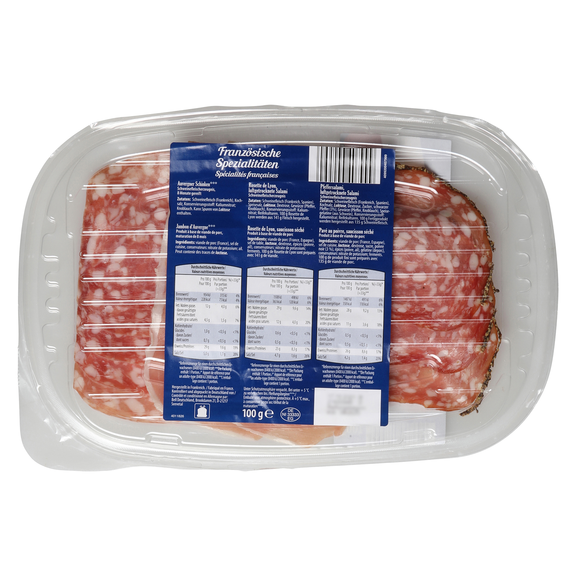 Französische Aufschnitt-Spezialitäten Auvergner Schinken, Rosette de ...
