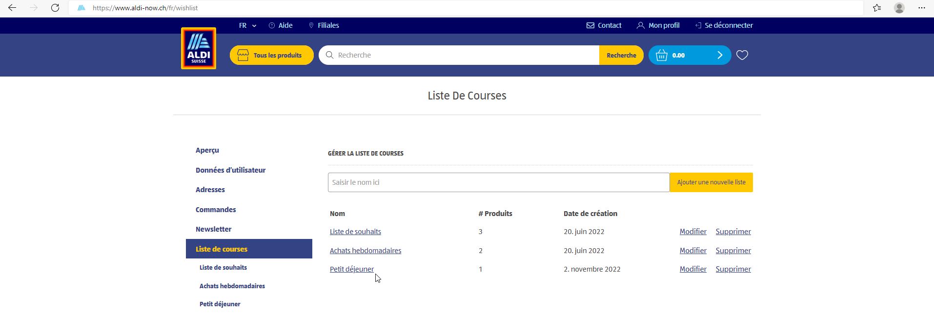 Liste de courses | ALDI-now