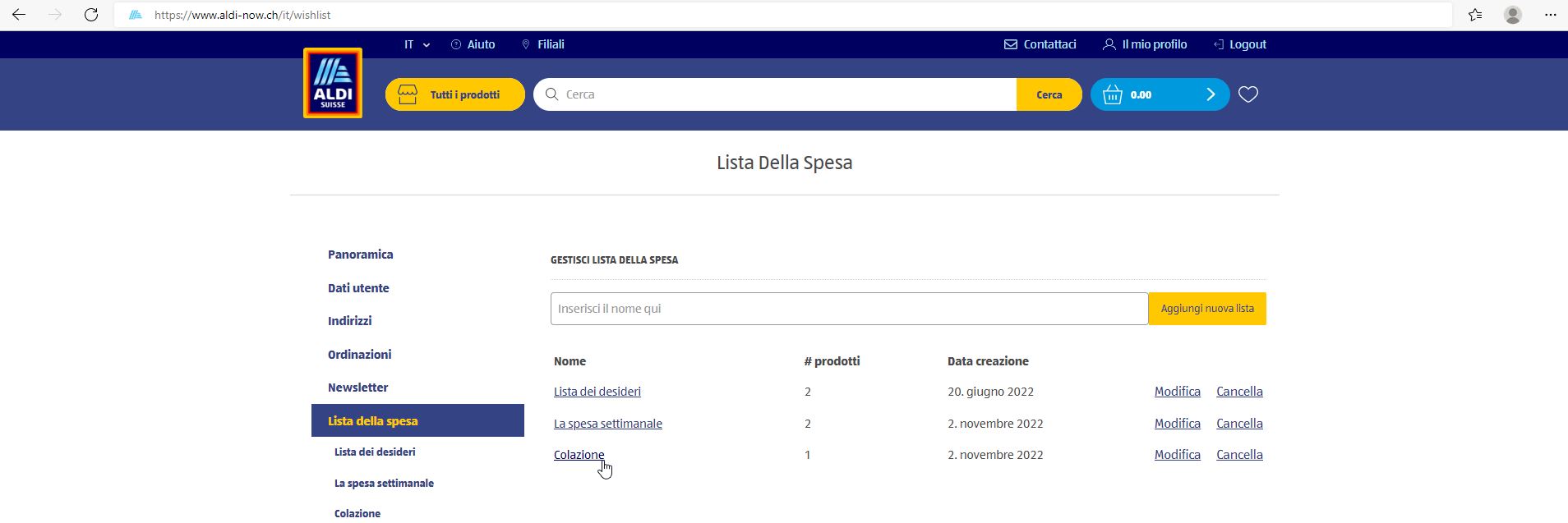 Lista della spesa | ALDI-now